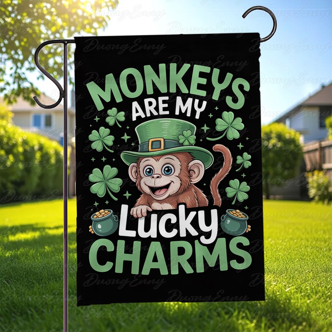 Cute St Paddy Monkey Garden Flag, Shamrock Clover Irish Monkey Flag ...