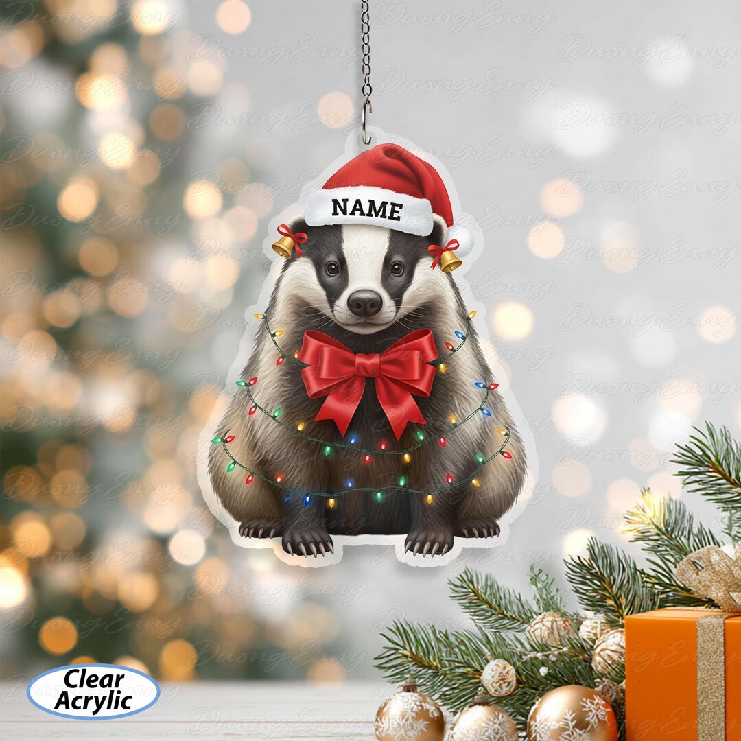 Personalized Name American Badger Ornament, Cute Badger Ornament With ...