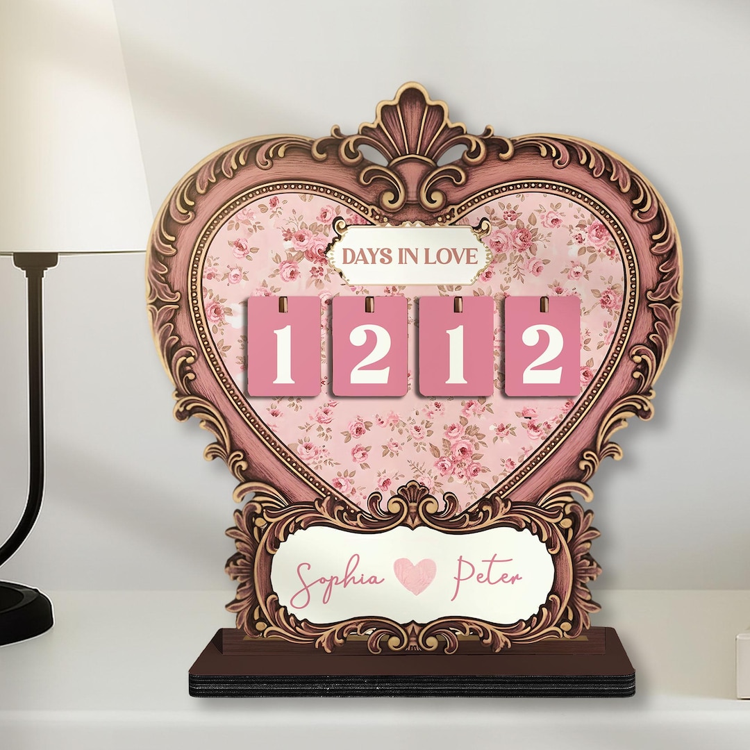 Custom Days in Love Tracker, Couple Names Book Count Display, Pink Rose ...