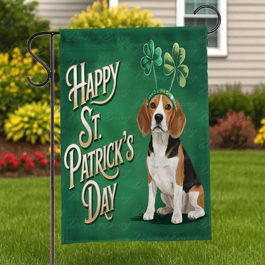 Green Vintage St Patricks Beagle Flag, Cute Beagle Irish Holiday Yard ...