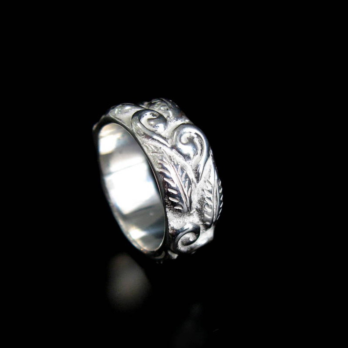 Sterling Silver Leaf and Filigree Ring - Etsy