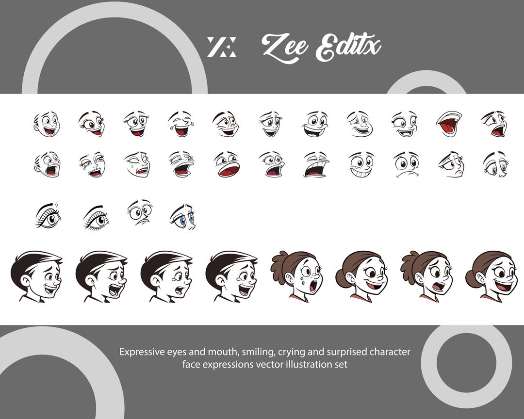 Cartoon Emotion Faces SVG Bundle | Cute Expressive Face Clipart for ...