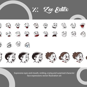 Cartoon Emotion Faces SVG Bundle | Cute Expressive Face Clipart for ...