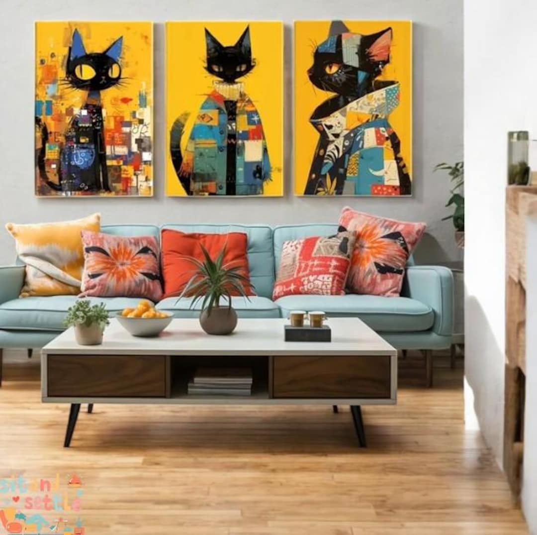 3-piece Framed Cat Wall Art Set | HD Printed Decorative Posters | Cute ...