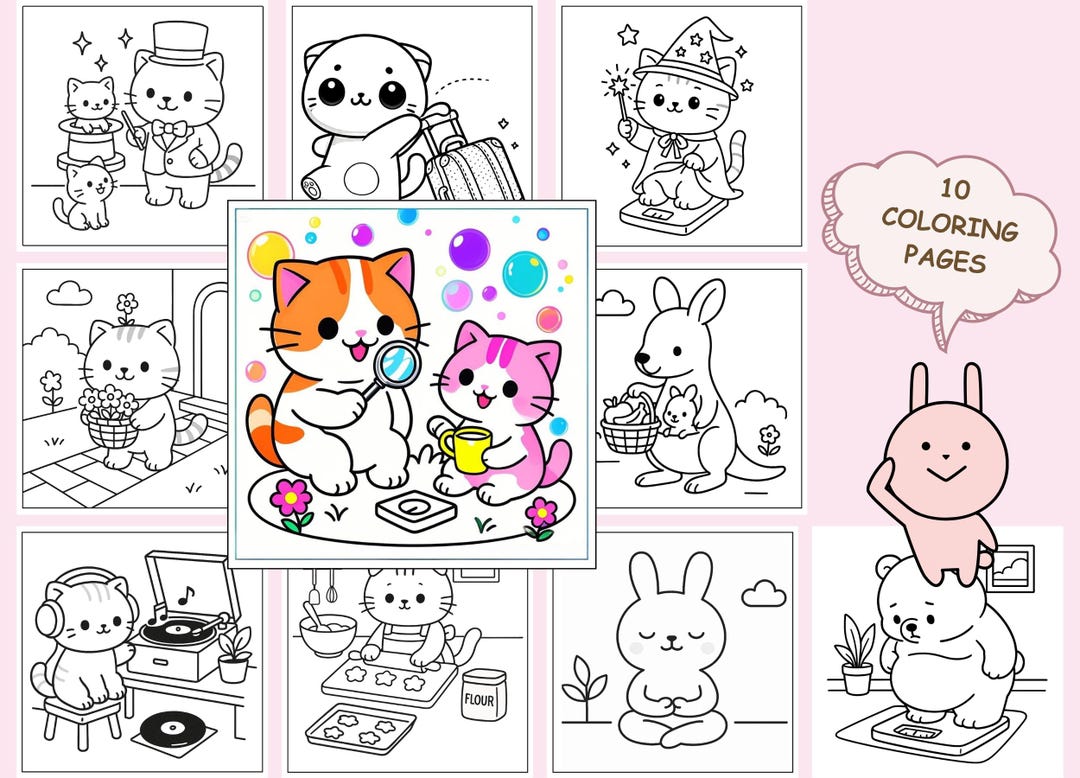 Animal Coloring Pages, Cute Cats Coloring, 10 Printable Pet ...