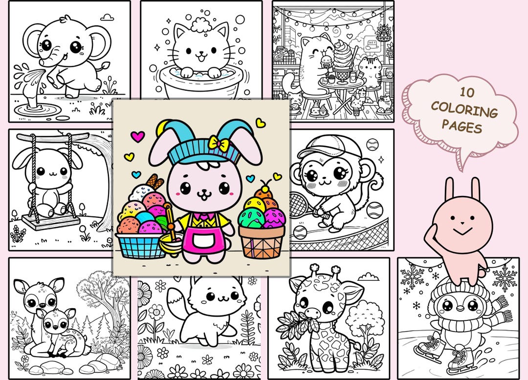 Kawaii Animal Coloring Pages, 10 Cute Pets in Fun Activities, Simple ...