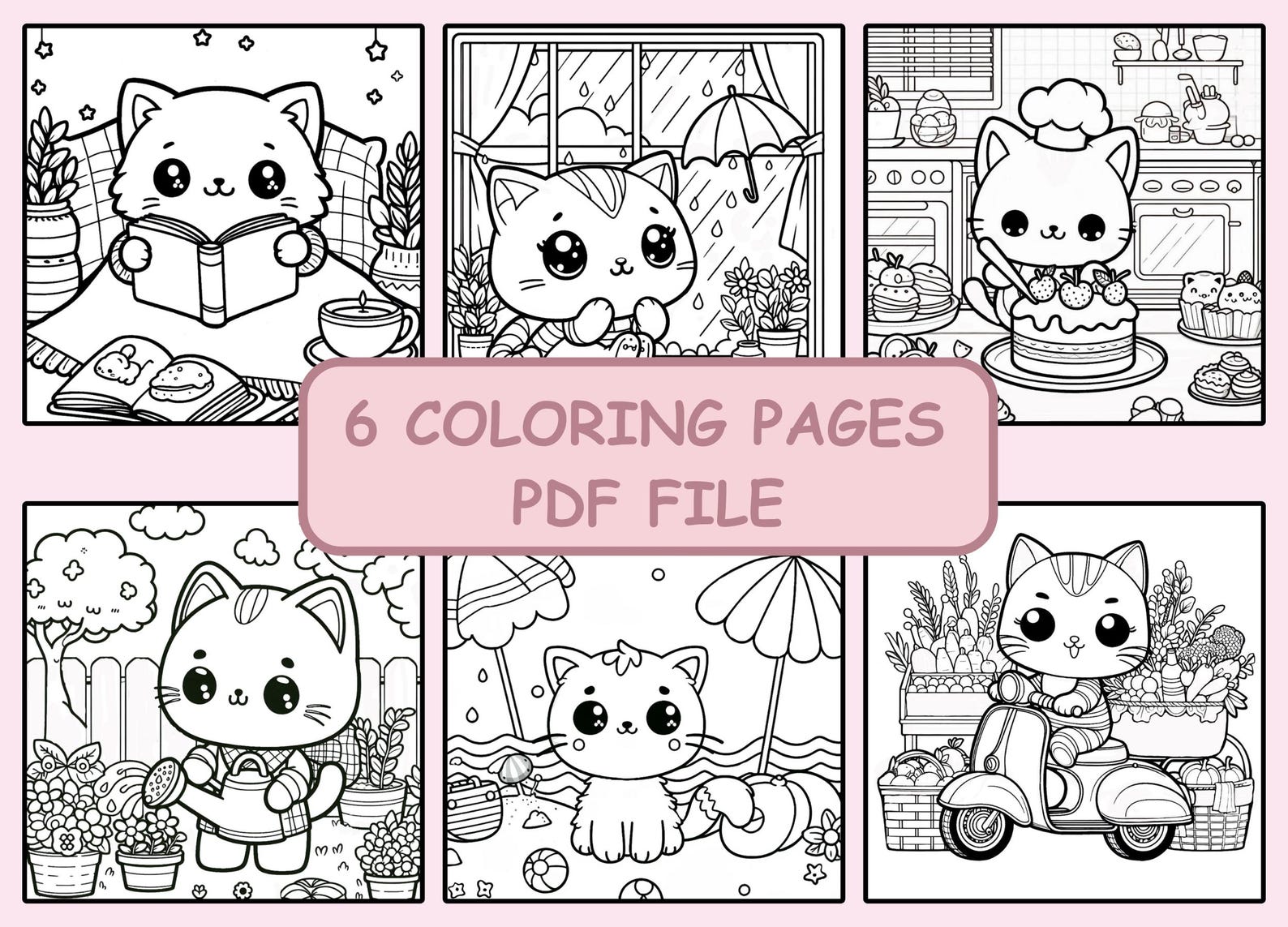 Printable Coloring Pages for Kids, 6 Cute Pet-themed Designs | Digital ...