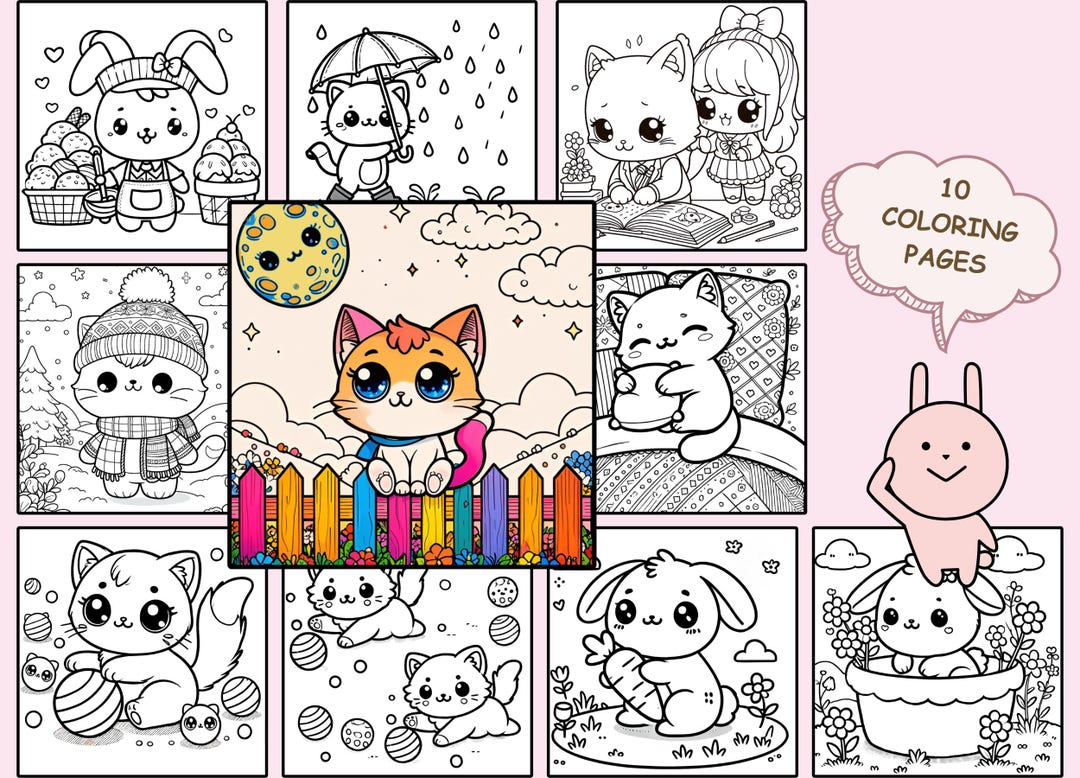 Simple Coloring Pages, 10 Cute Pets for Kids, Adorable Pets Coloring ...