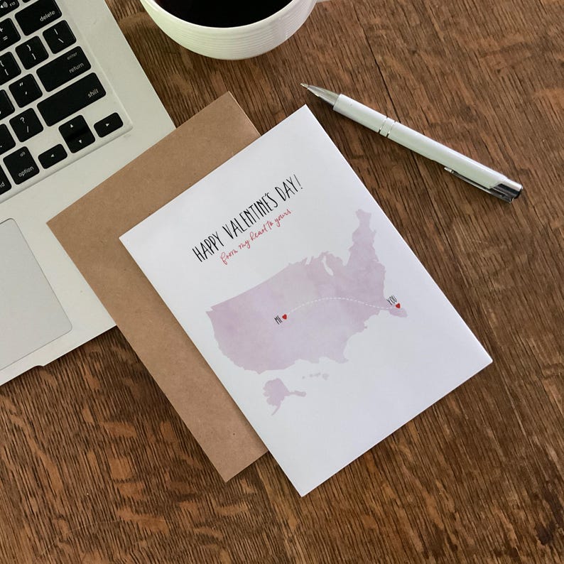 Personalized Valentine's Day Card: Map From My Heart to Yours. Across ...