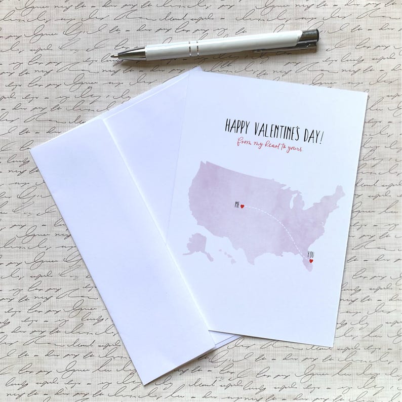 Personalized Valentine's Day Card: Map From My Heart to Yours. Across ...