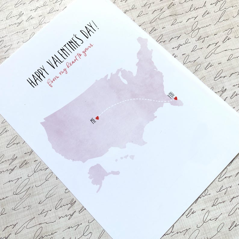 Personalized Valentine's Day Card: Map From My Heart to Yours. Across ...