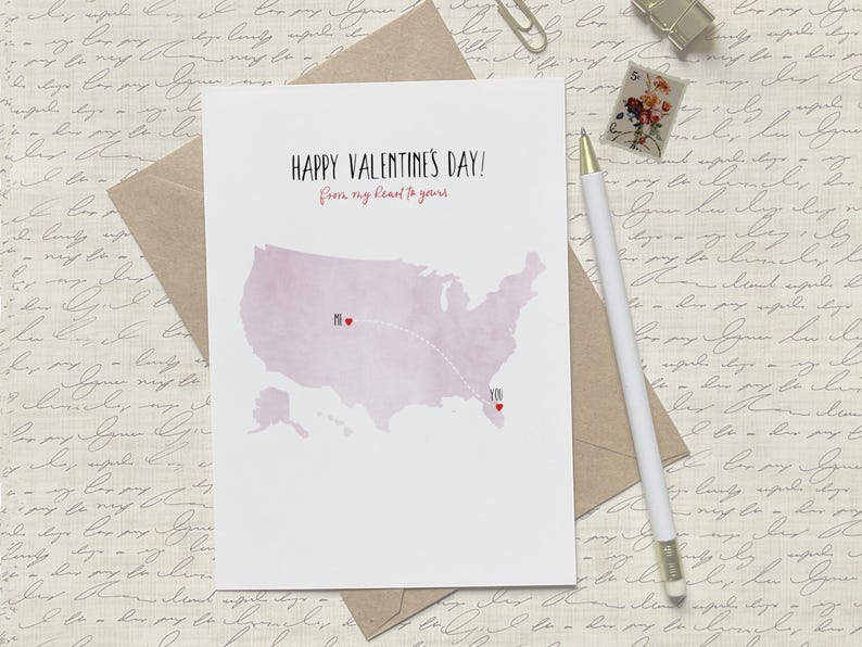 Personalized Valentine's Day Card: Map From My Heart to Yours. Across ...