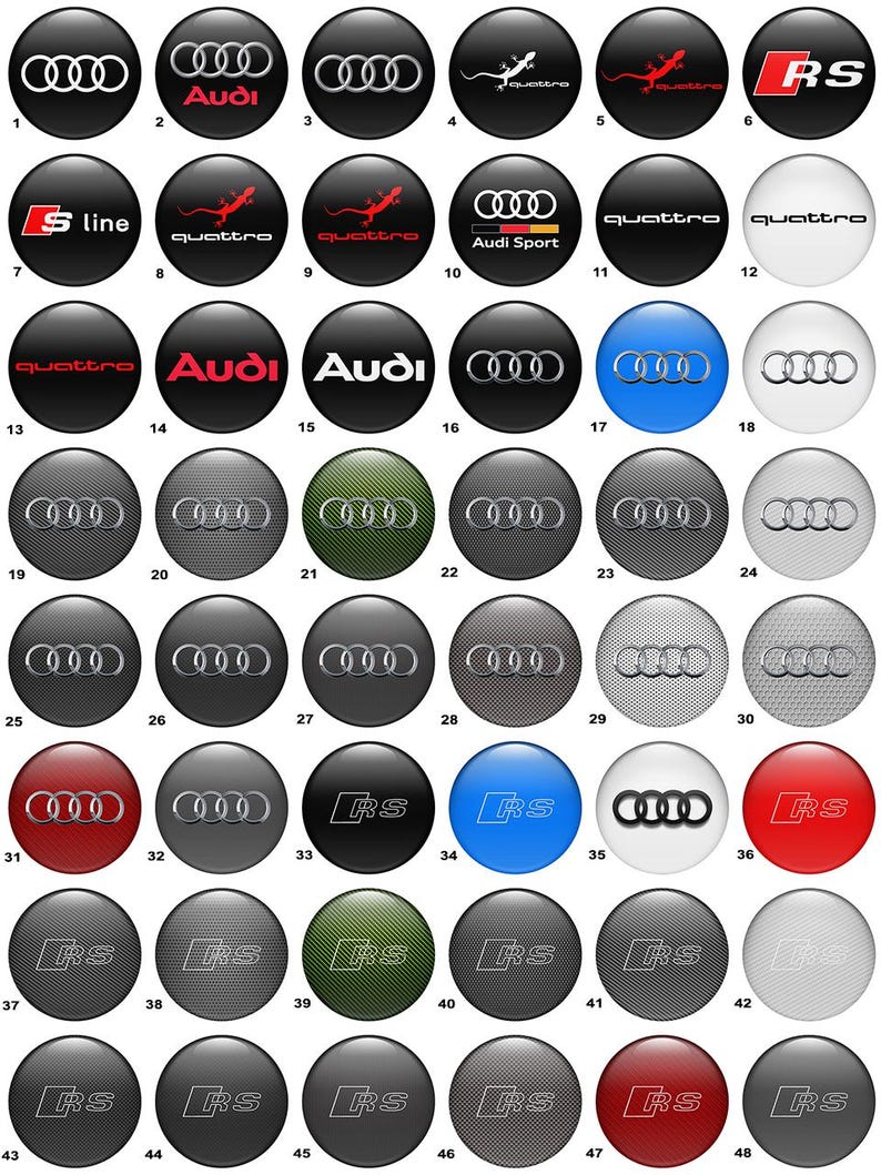 Audi Quattro Domed Emblem - 3D Wheels Badge -audi Logo Sticker - Epoxy ...