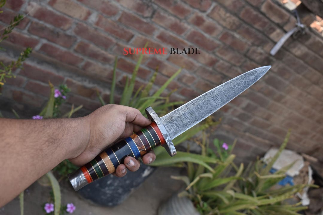 Damascus Dagger Knife,retirement Gifts for Him,arkansas Toothpick Double Edge Hunting Knife ...