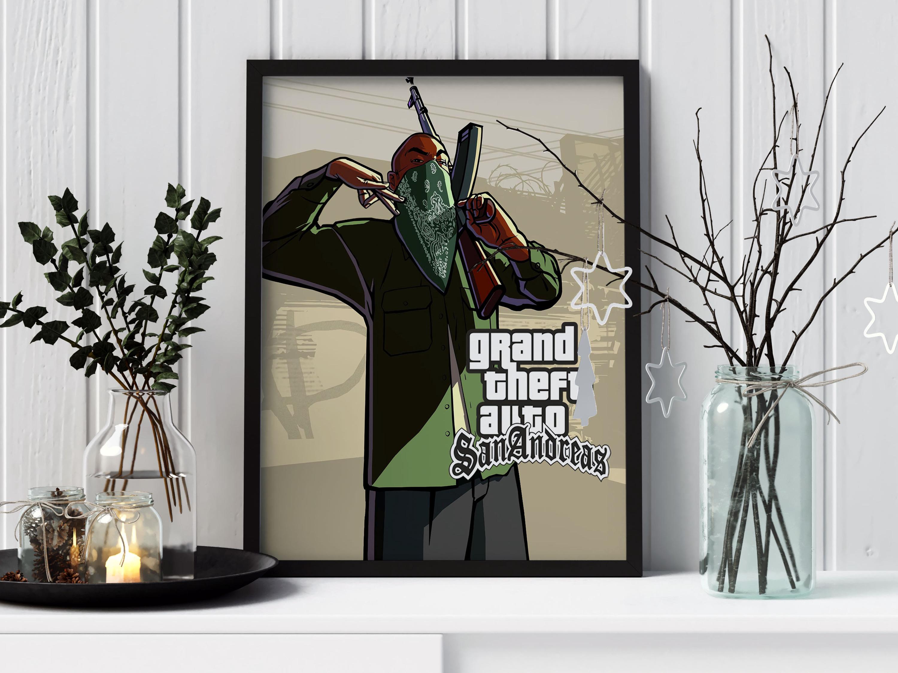 GTA San Andreas Poster, Gaming Wall Art, Rockstar Games Print, Retro ...