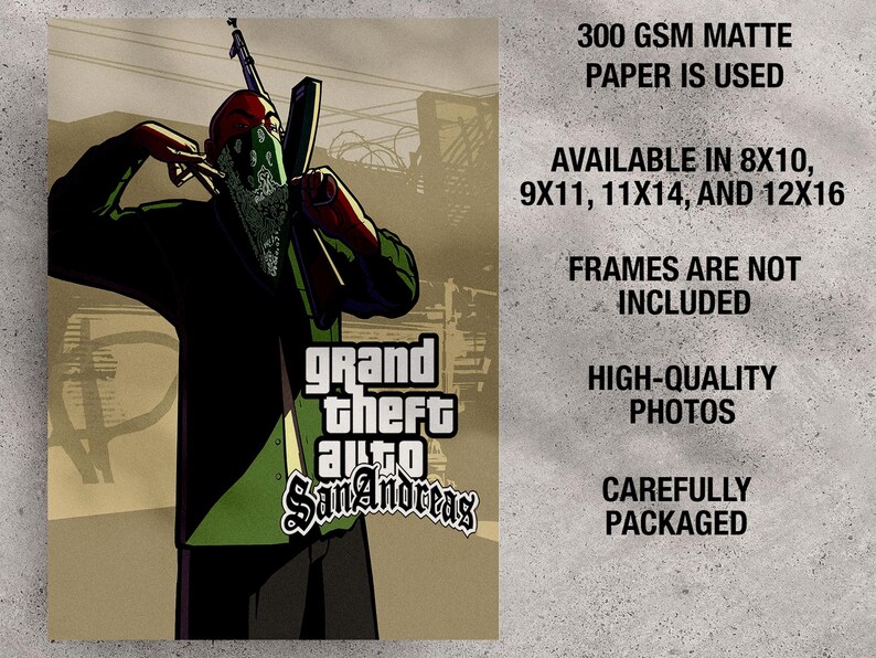 GTA San Andreas Poster, Gaming Wall Art, Rockstar Games Print, Retro ...