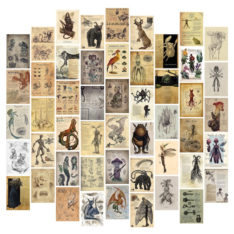 Set of 50 Mythical Creatures Posters – 4x6 Fantasy Wall Art Prints for ...