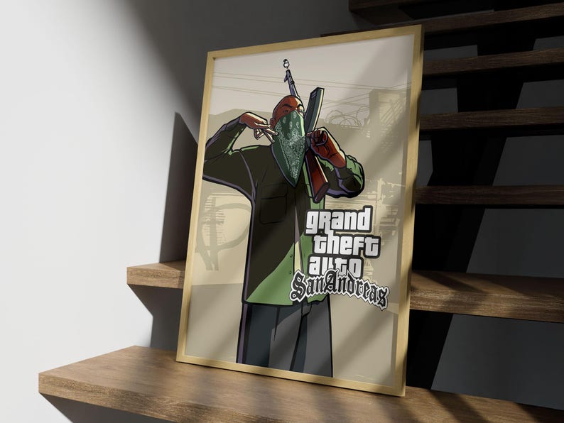 GTA San Andreas Poster, Gaming Wall Art, Rockstar Games Print, Retro ...