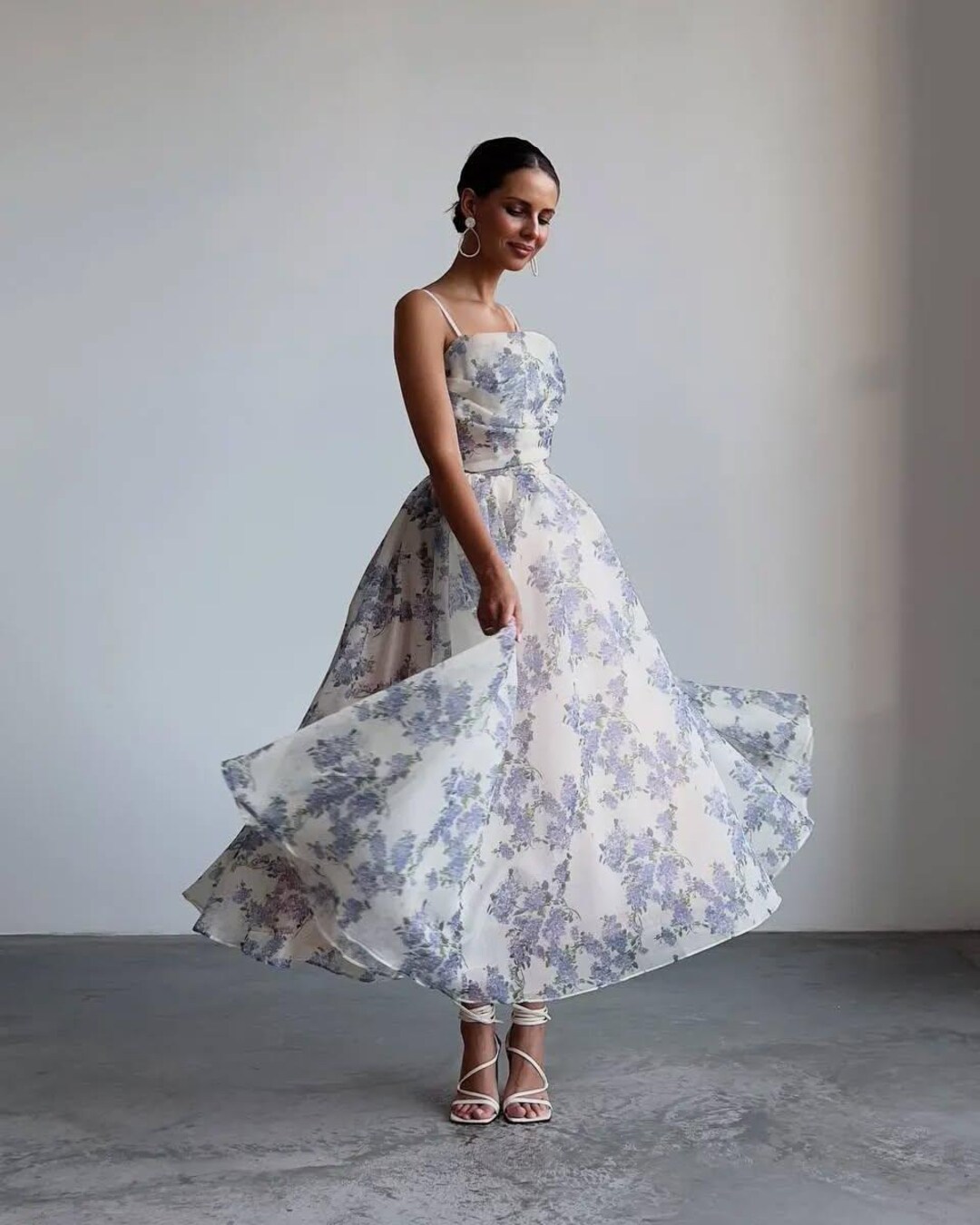 Floral Midi Dress: Flowy Backless Off-shoulder Wedding Guest Dress - Etsy