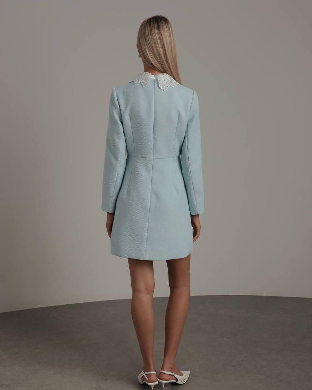 Blue Lace Collar Mini Dress: Fit & Flare Pearl Button Cocktail Dress - Etsy