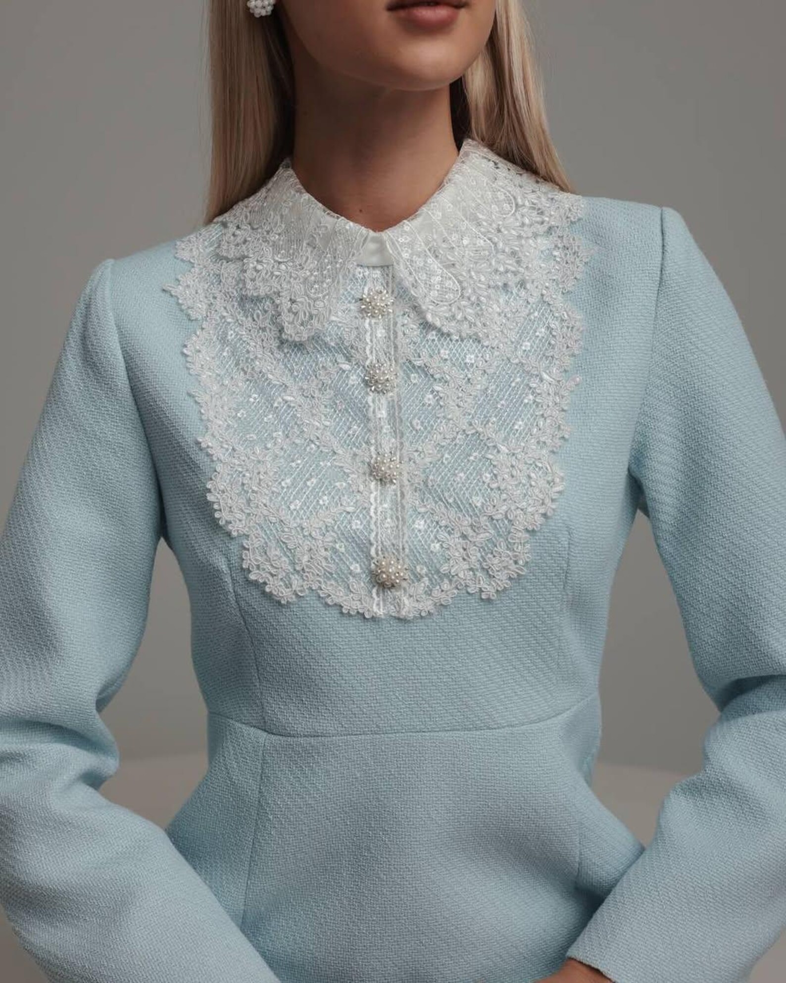 Blue Lace Collar Mini Dress: Fit & Flare Pearl Button Cocktail Dress - Etsy