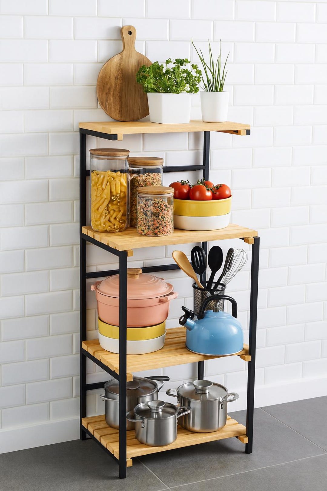 Industrial Design Kitchen Stand – Metal & Wood Elegance - Etsy