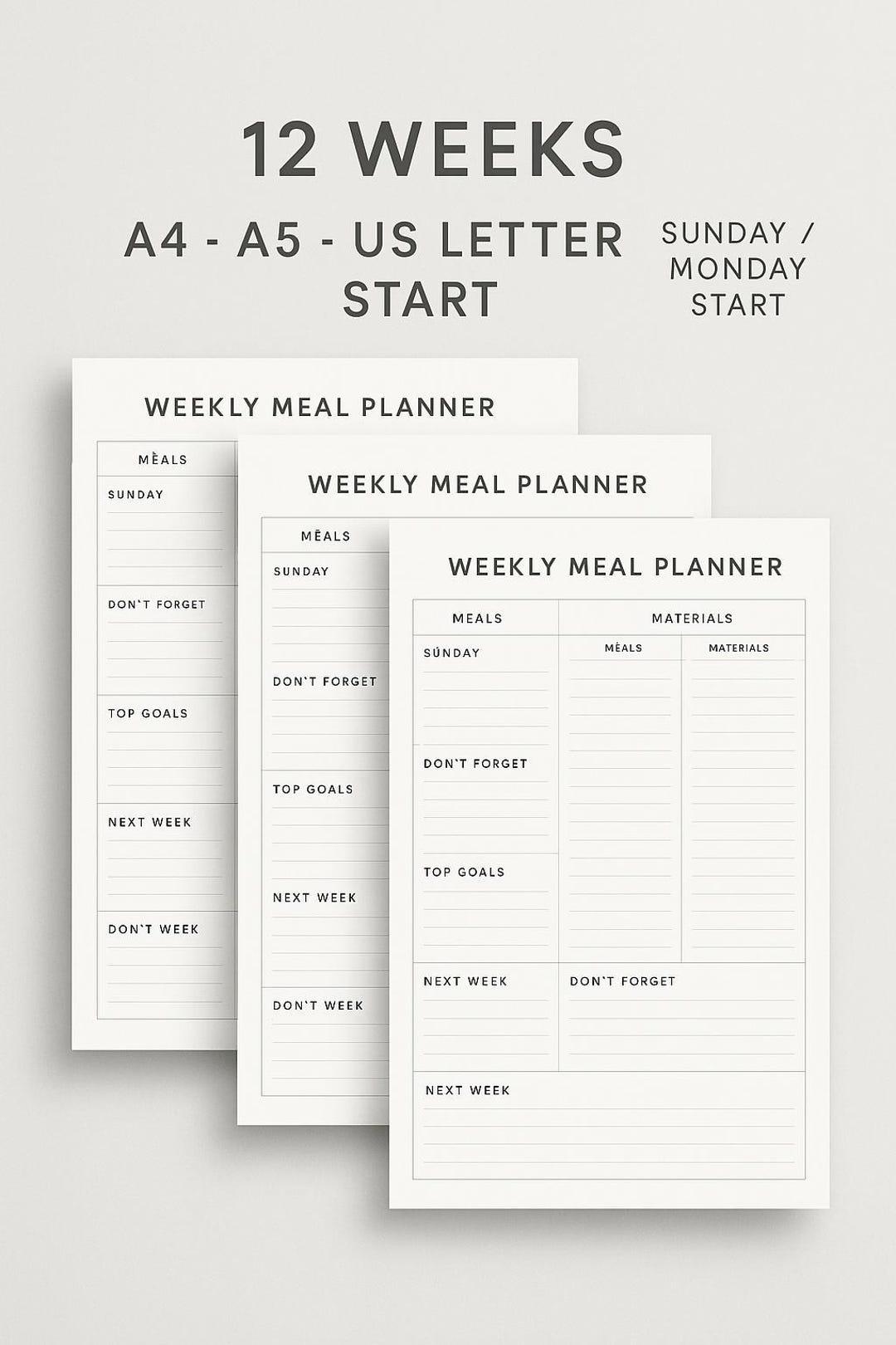 12-week Meal Planner Printable | Weekly Food Planner PDF | iPad ...