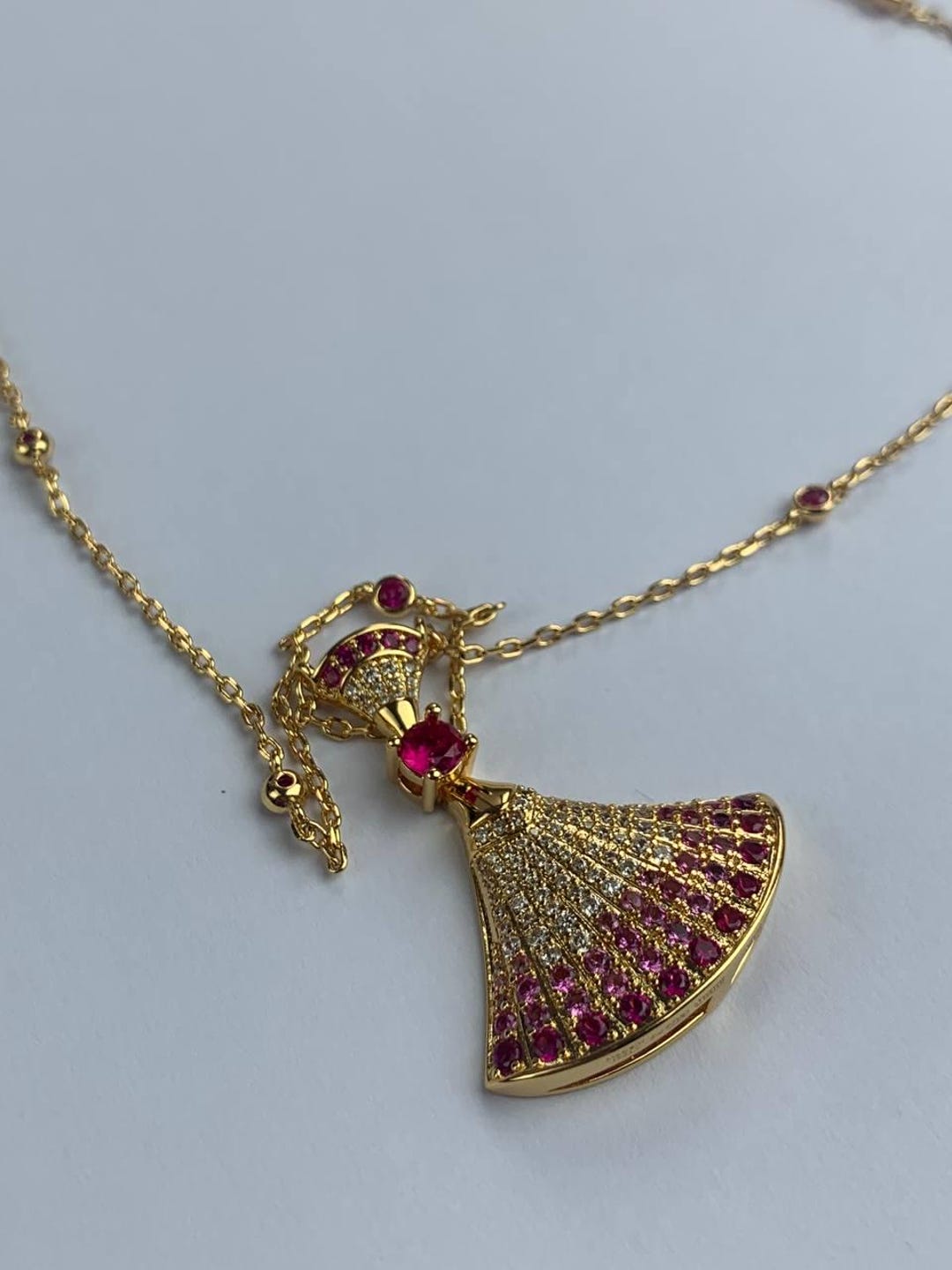Bulgari Diva's Gold Ruby CZ Diamond Fan Pendant necklace - Etsy