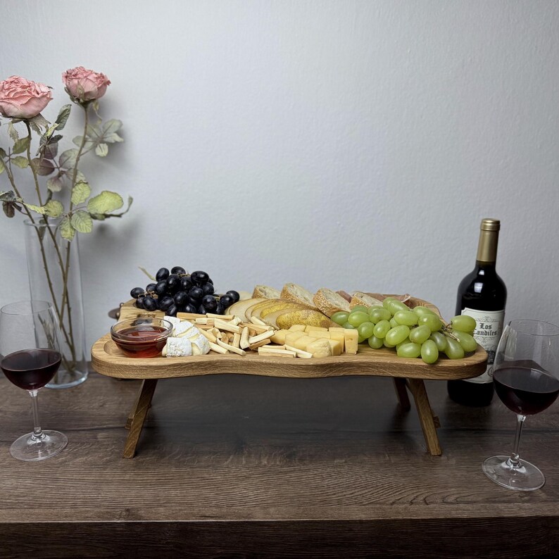 Wine Table Wooden Oak 50/30*17 Cm Gift for Him Outdoors Serving Picnic ...