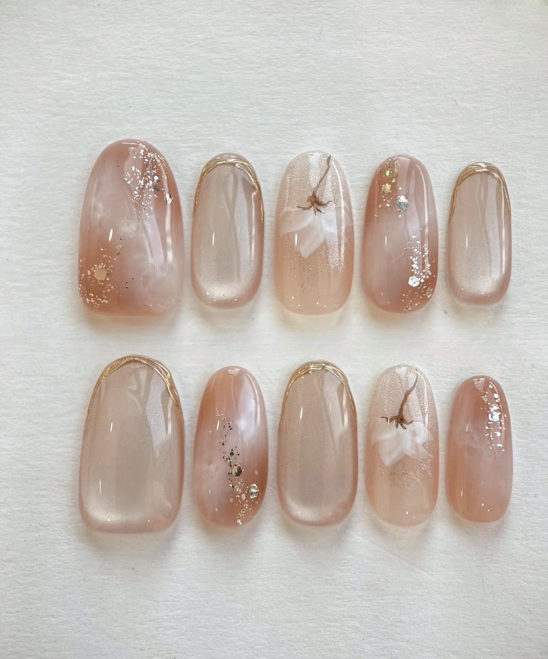 Ombre Flower Press on Nails: Hand Painted Gel Nail Set - Etsy