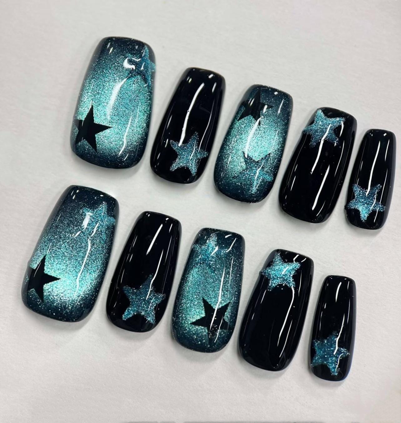 Handmade Cat Eye Star Press on Nails: Custom Hand Painted Gel Nails - Etsy