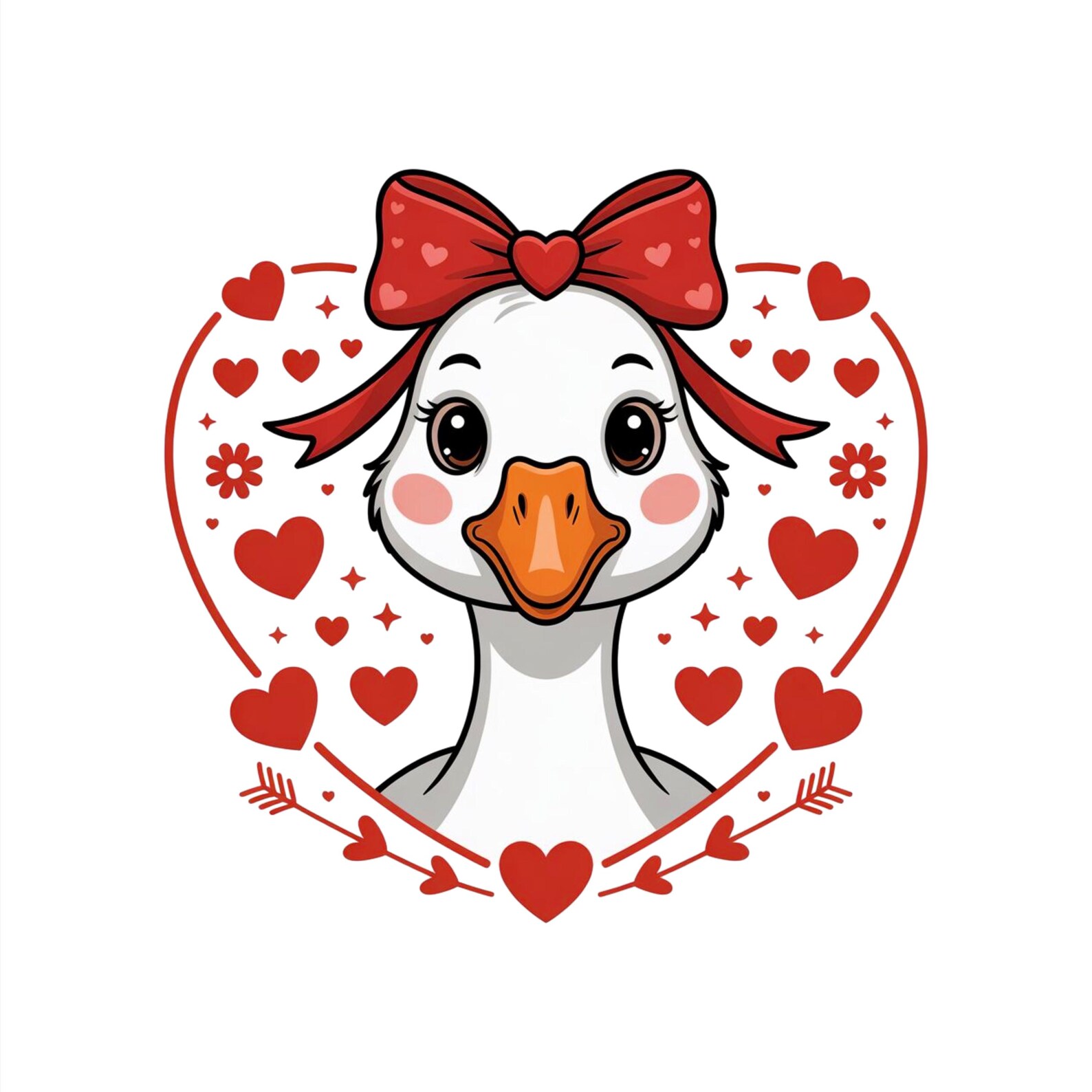 Valentine Goose PNG • Goose With Red Bow and Hearts • Romantic Animal ...
