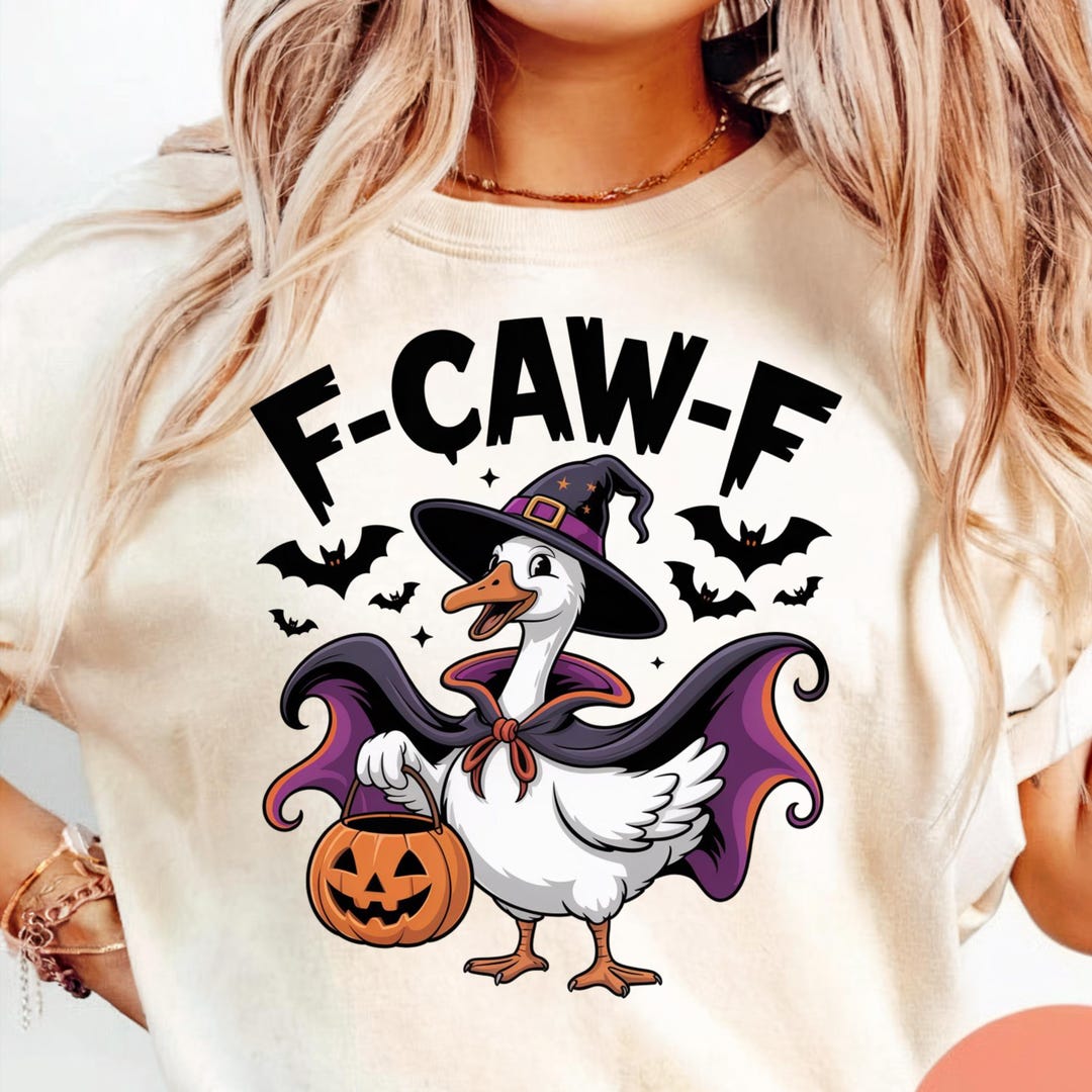 F-caw-f Funny Halloween Goose PNG | Goose With Pumpkin Sublimation ...