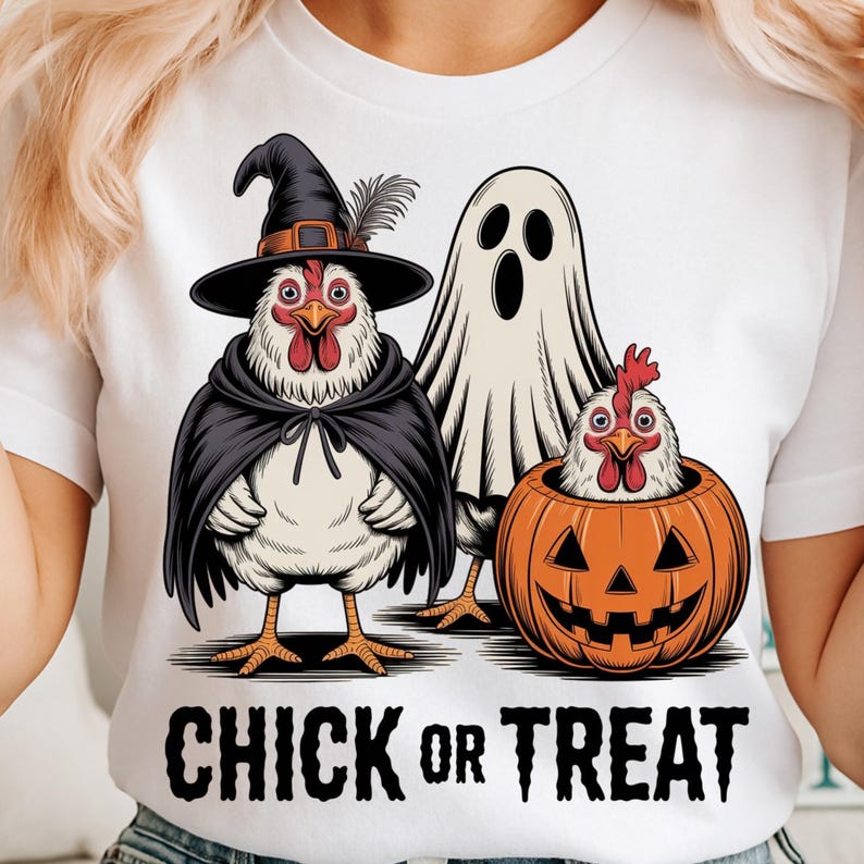 Chick or Treat PNG, Halloween Chicken SVG, Witch Ghost Pumpkin Farm ...