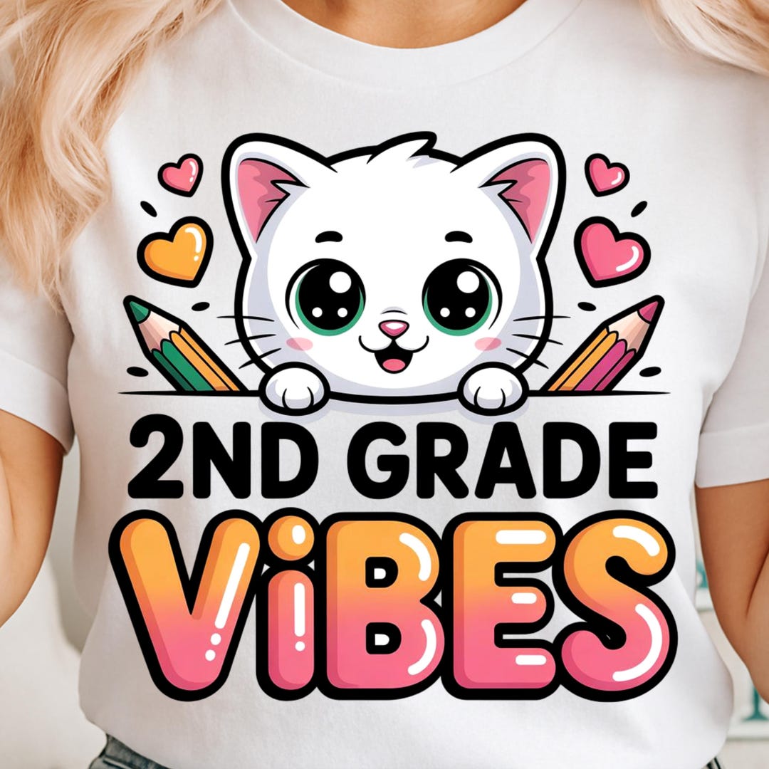 2nd Grade Vibes Printable PNG, Back to School Cute Cat for Girls Kids ...