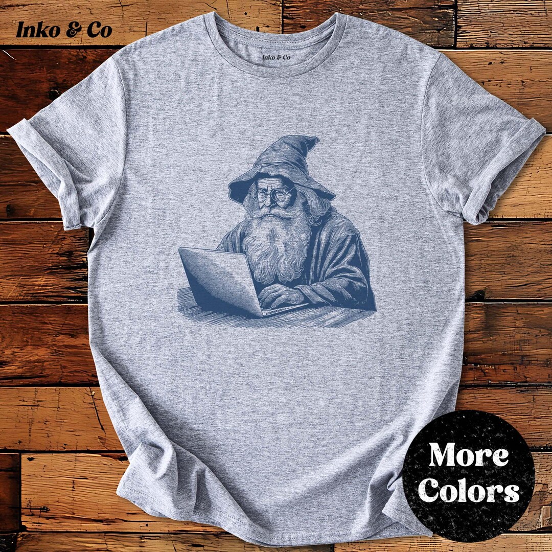 Computer Wizard T-shirt, Funny Tech Geek Tee, Illustration Wizard Graphic, Programmer Gift ...