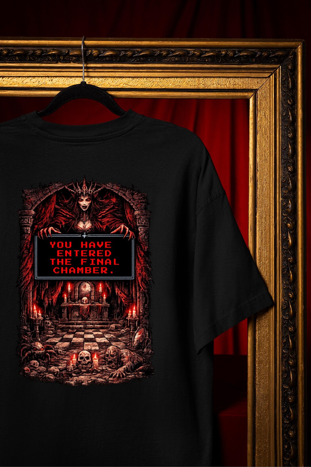 Gothic Vampire Queen Final Chamber T-shirt, Retro Horror Game Art Tee ...