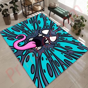 Cartoon Monster Rug With Funny Face Design, Colorful Tongue Out Carpet ...