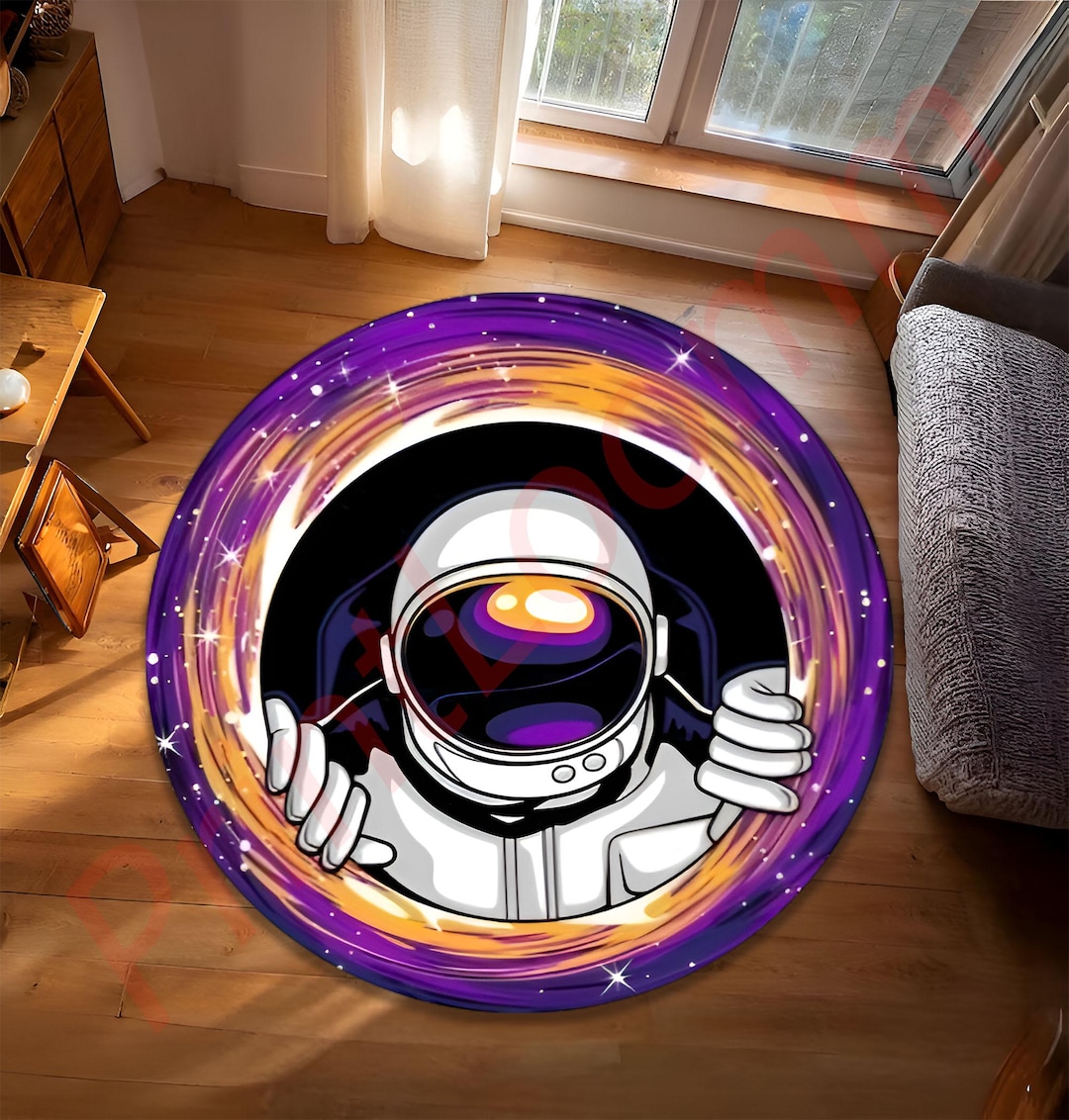 Round Astronaut Rug for Kids Room, Colorful Space Galaxy Carpet, Outer ...
