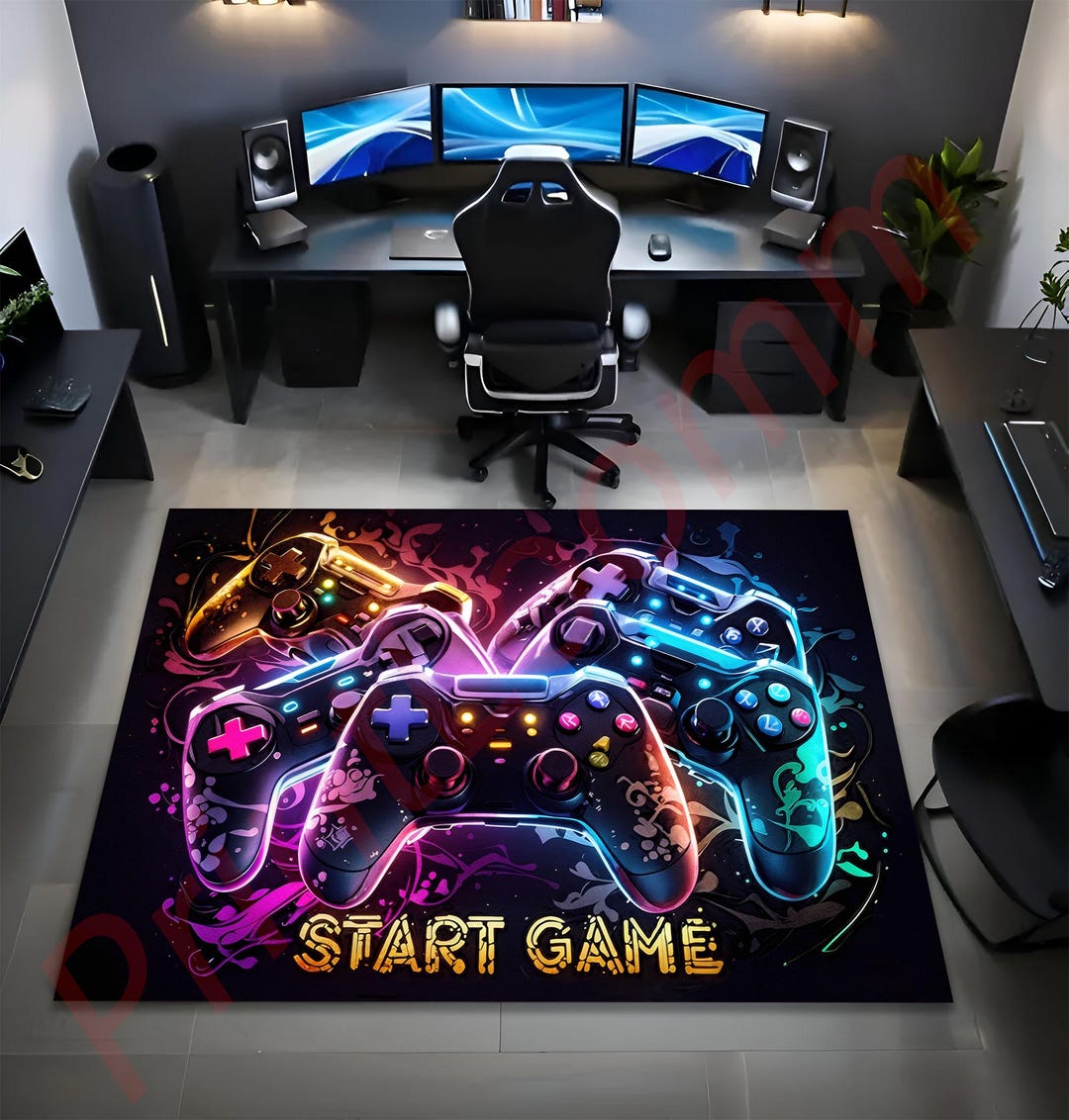 Colorful Game Controller Rug for Gamer Room, Start Game Carpet for Boys ...