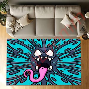 Cartoon Monster Rug With Funny Face Design, Colorful Tongue Out Carpet ...