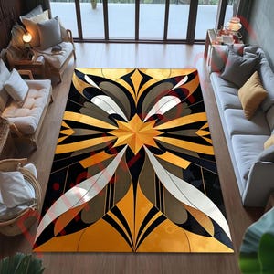 Modern Abstract Rug, Luxury Gold and Black Area Carpet, Elegant ...