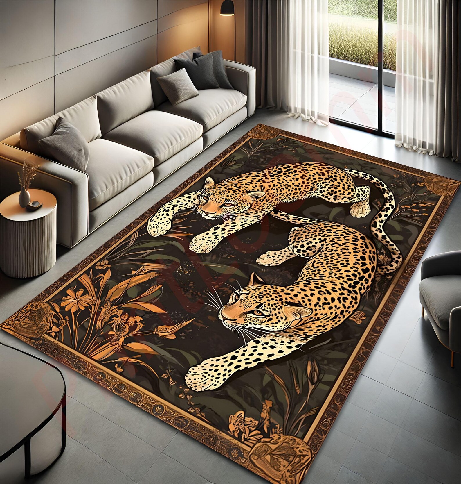 Leopard Rug With Jungle Theme, Bold Safari Animal Print Carpet, Exotic ...