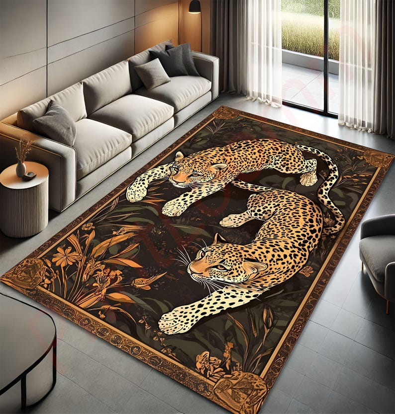 Leopard Rug With Jungle Theme, Bold Safari Animal Print Carpet, Exotic ...