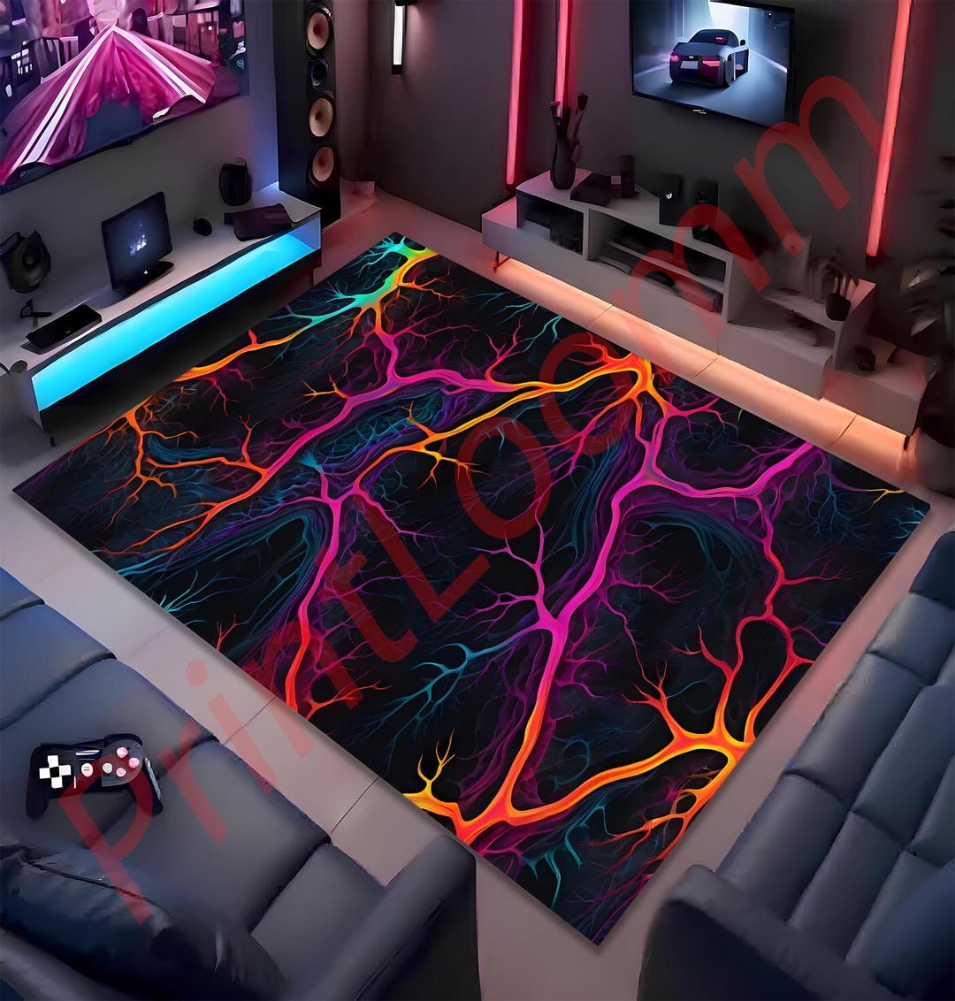 Neon Vein Pattern Gamer Rug, Colorful LED Style Carpet, Cool Gaming ...