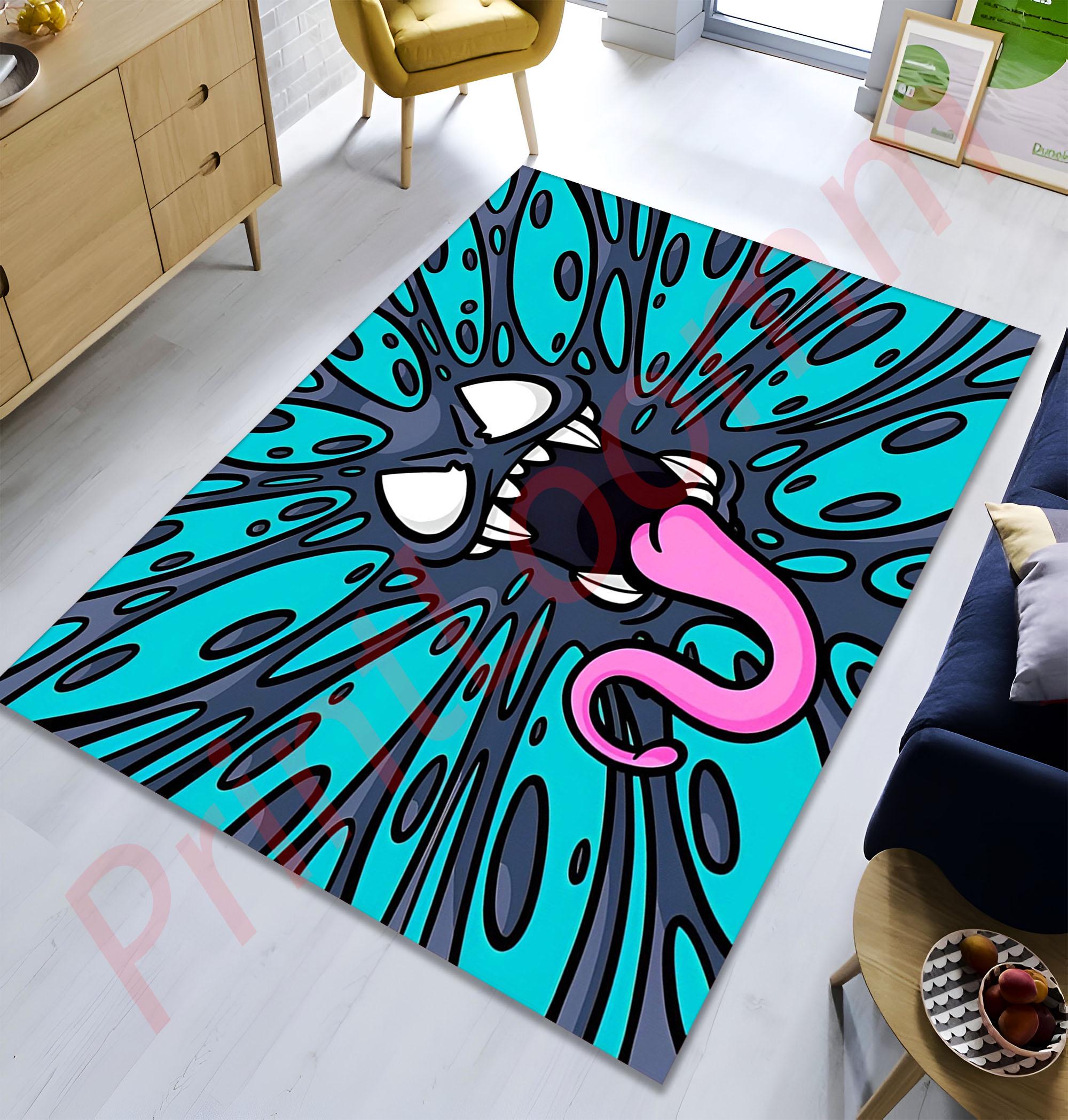Cartoon Monster Rug With Funny Face Design, Colorful Tongue Out Carpet ...