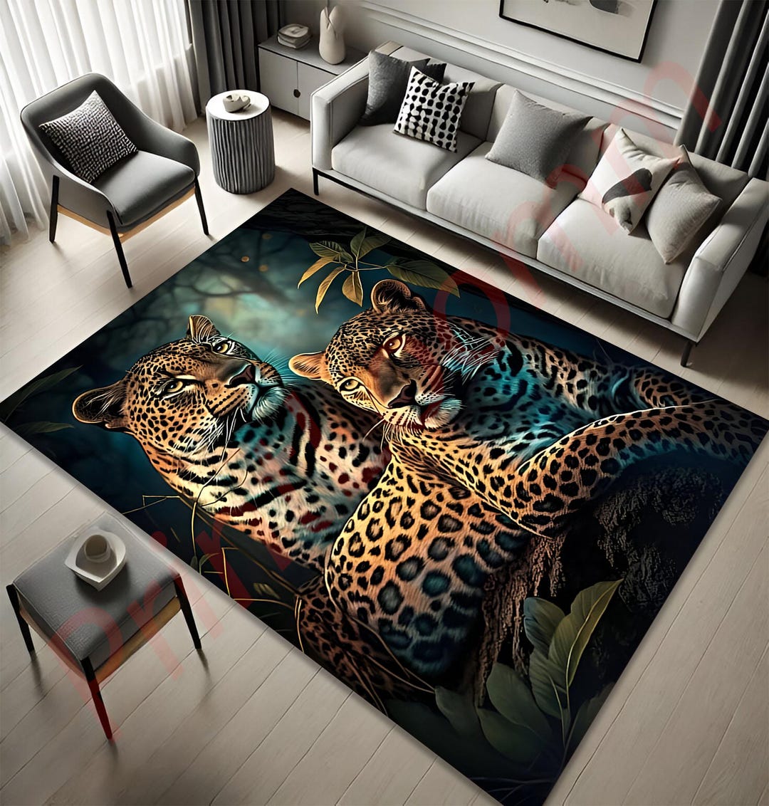 Leopard Jungle Print Rug for Living Room, Exotic Animal Carpet, Bold ...