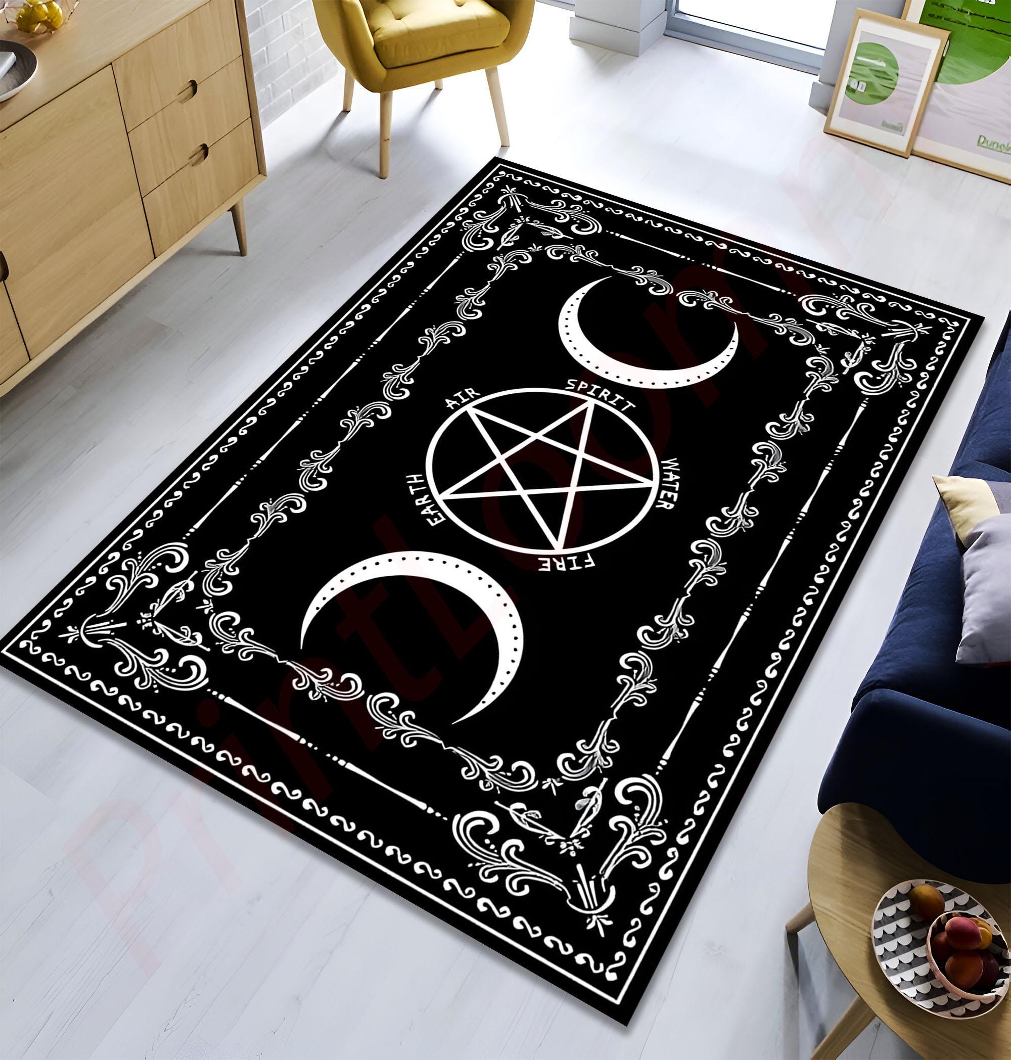 Witchcraft Pentagram Rug, Gothic Moon Phase Carpet, Occult Altar Mat ...