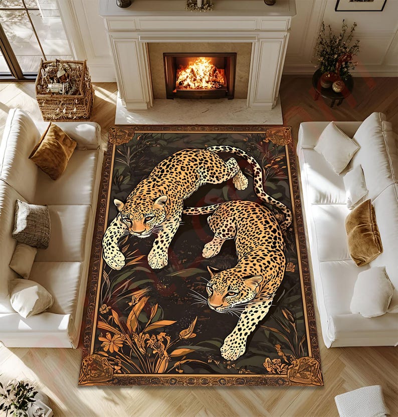 Leopard Rug With Jungle Theme, Bold Safari Animal Print Carpet, Exotic ...