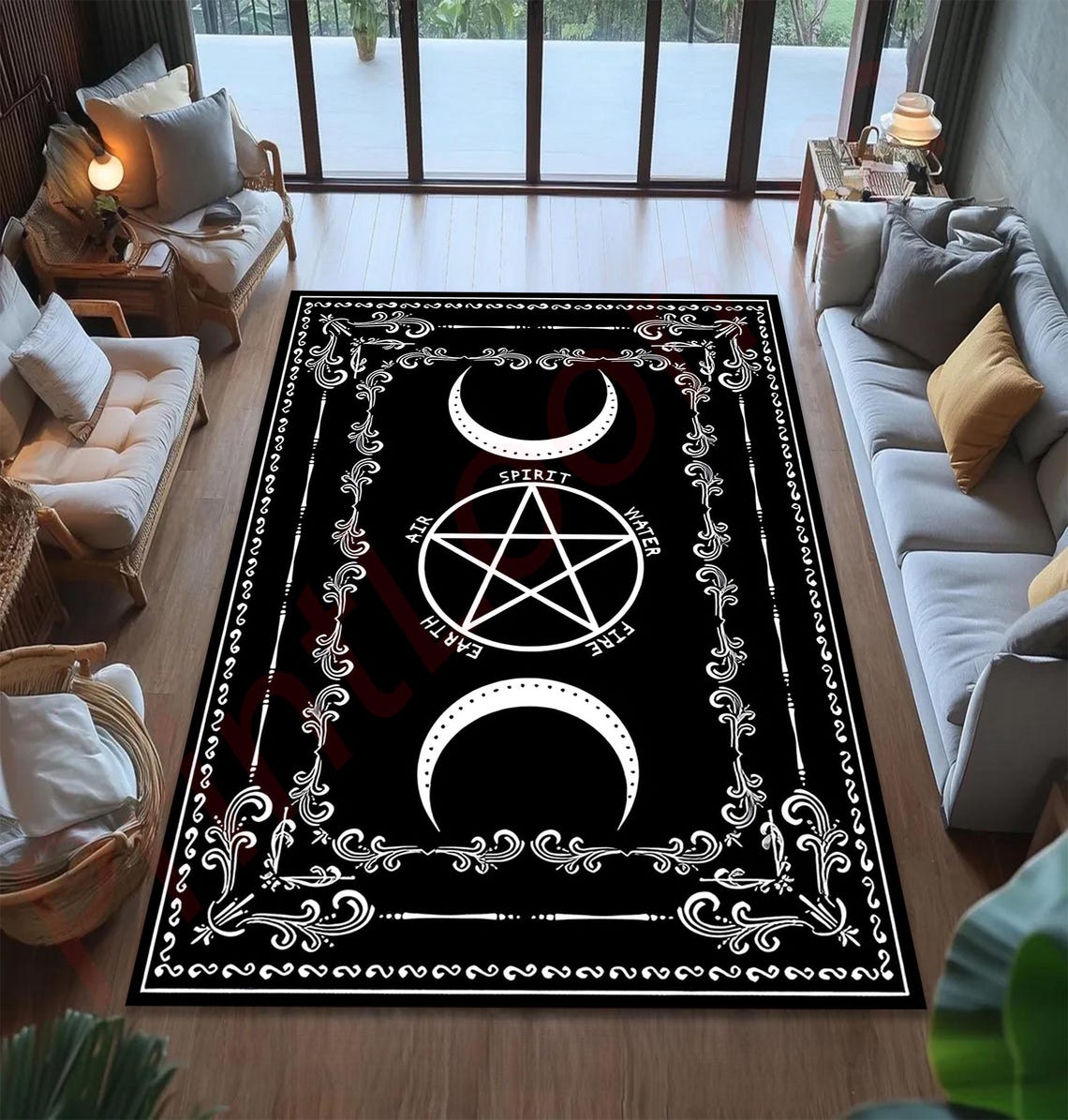 Witchcraft Pentagram Rug, Gothic Moon Phase Carpet, Occult Altar Mat ...